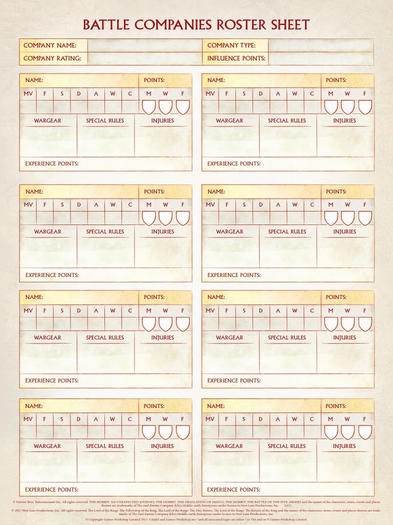 MESBG Battle Companies Interactive Roster | PDF | Middle Earth | J. R ...