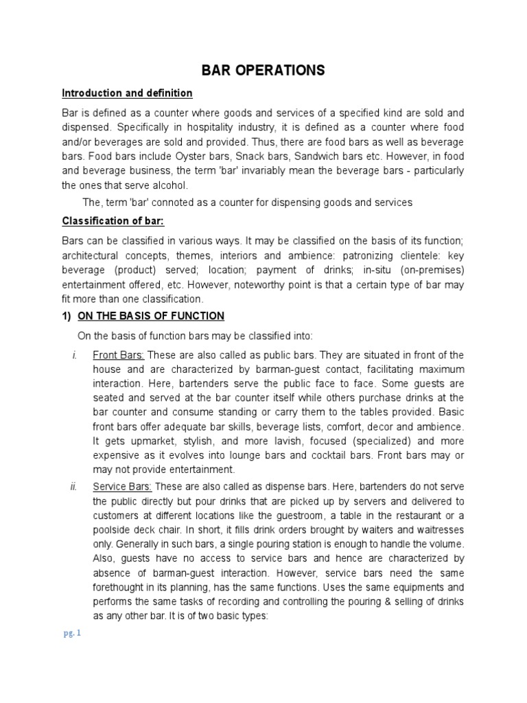 Understanding Bar Operations and Classifications | PDF | Bar | Drink