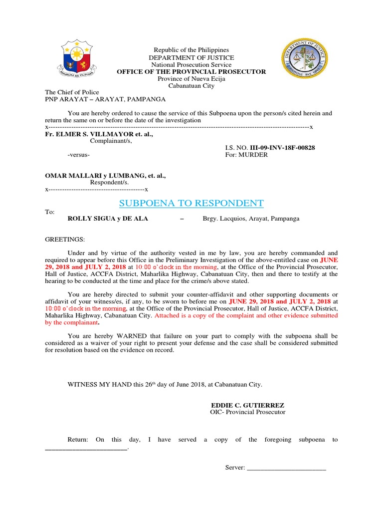 SAMPLE Subpoena | PDF | Prosecutor | Witness