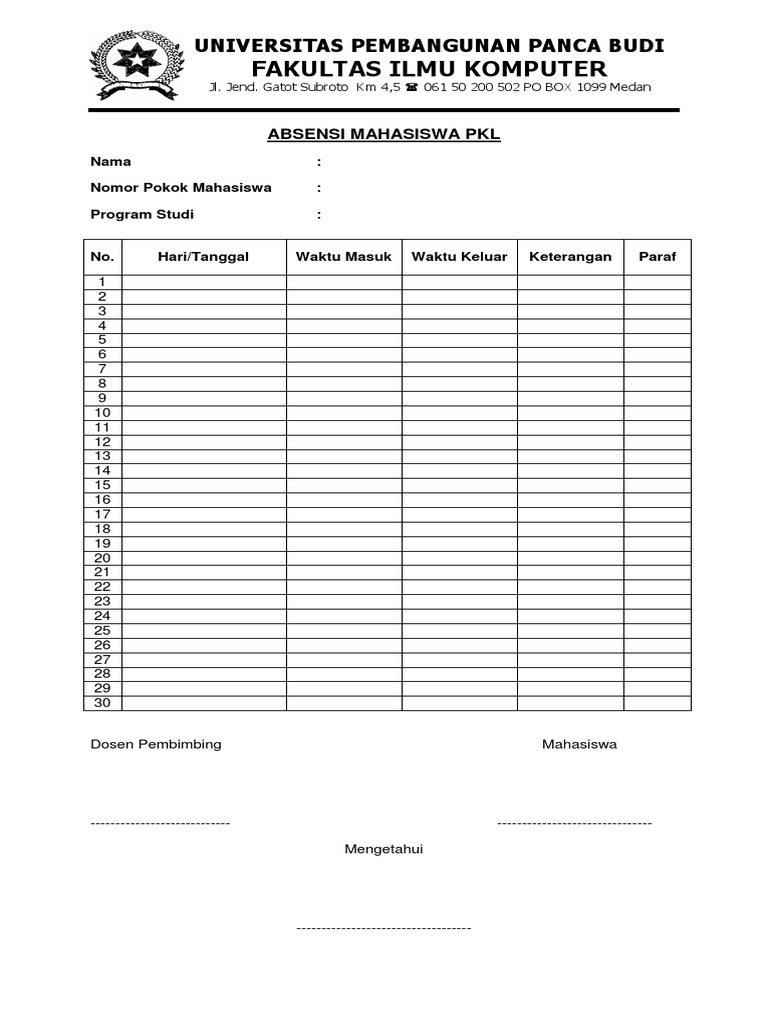 Format Absen Magang – Beinyu.com