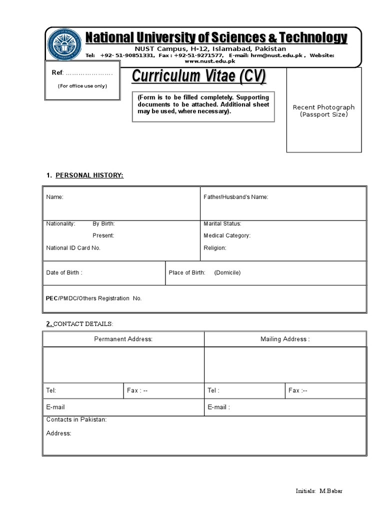 Academic CV for NUST Applicants | PDF | Doctor Of Medicine | Doctor Of ...