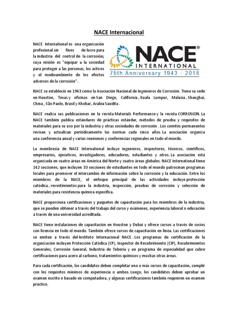 NACE Internacional | PDF | Corrosión