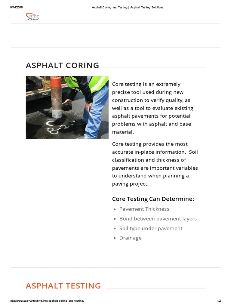 Asphalt Coring and Testing - Asphalt Testing Solutions | PDF | Asphalt ...