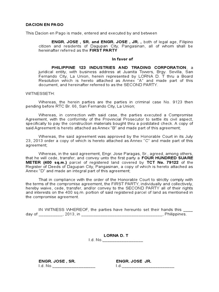 Dacion en Pago Sample | Descargar gratis PDF | Información del gobierno ...