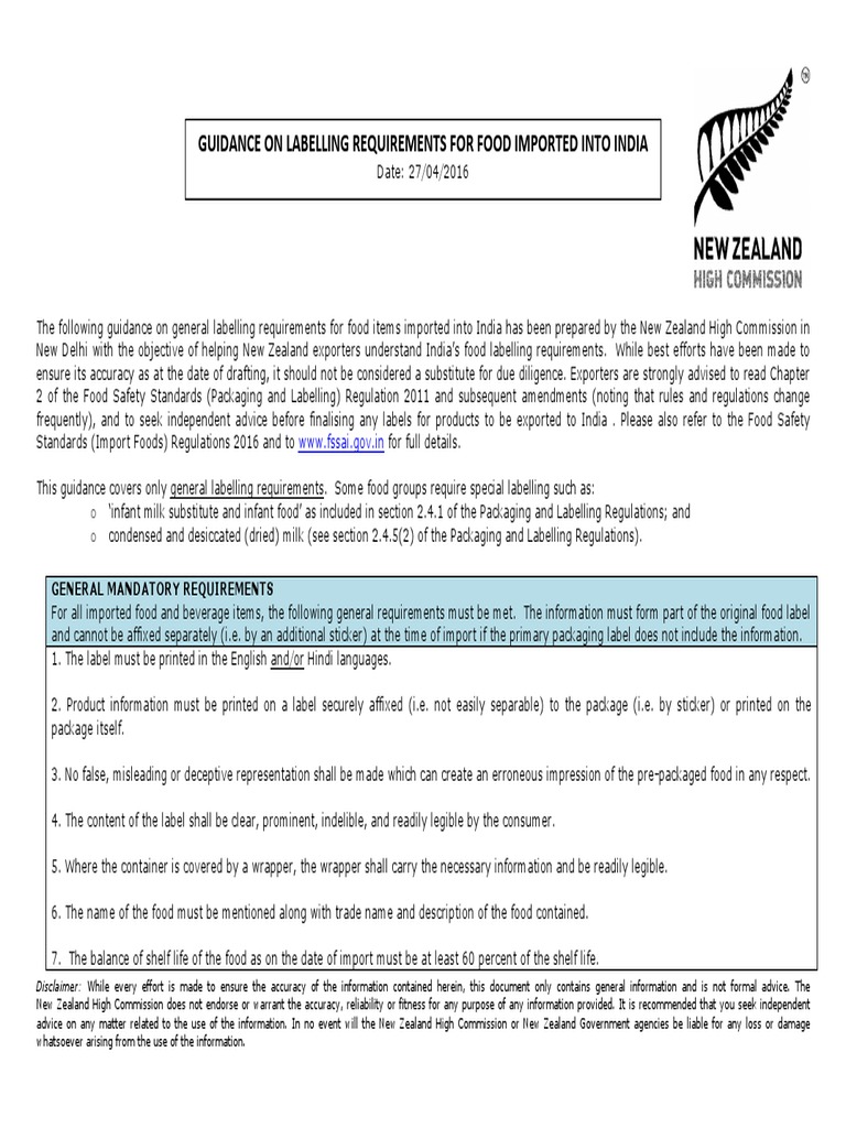 FSSAI Labelling Guidelines for Food Imports | PDF | Packaging And ...