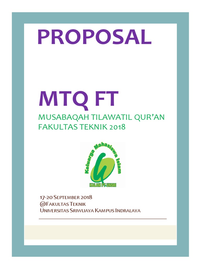 Proposal MTQ FT: Musabaqah Tilawatil Qur'An Fakultas Teknik 2018 | PDF