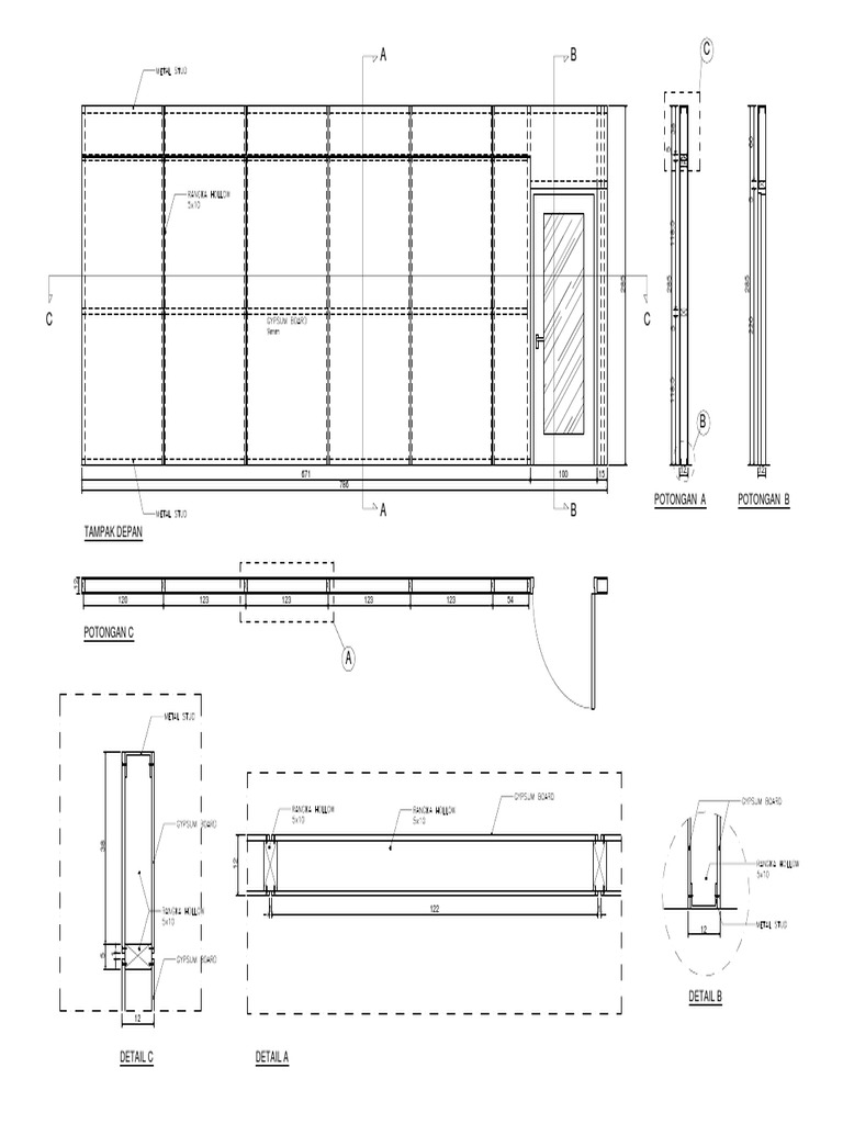 Detail Dinding Partisi Gypsum | PDF