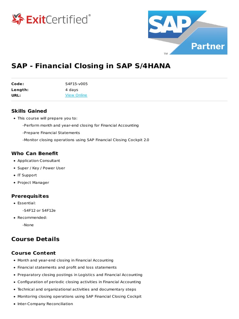 Financial Closing in Sap S4hana | PDF