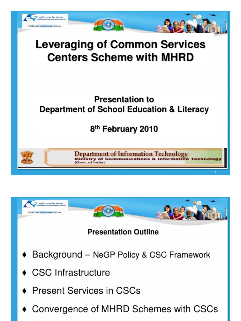 Leveraging of Common Services Centers Scheme With MHRD | PDF ...