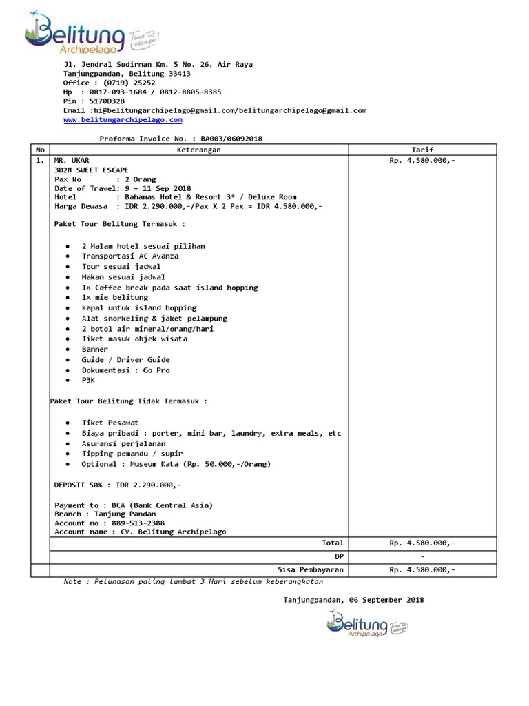 Proforma Inv Tour Mr. Ukar PDF | PDF