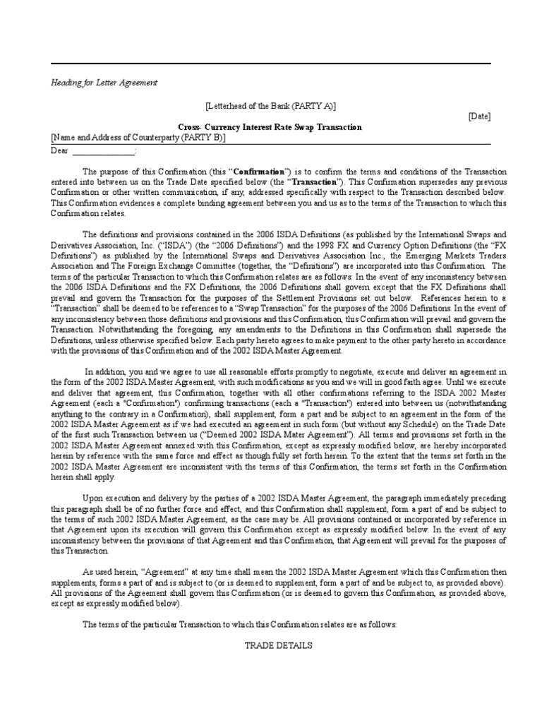 Cross-Currency Swap Transaction Confirmation | PDF | Derivative ...