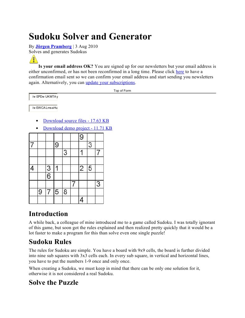 Sudoku Solver and Generator | PDF | Computer Engineering | Computer Science