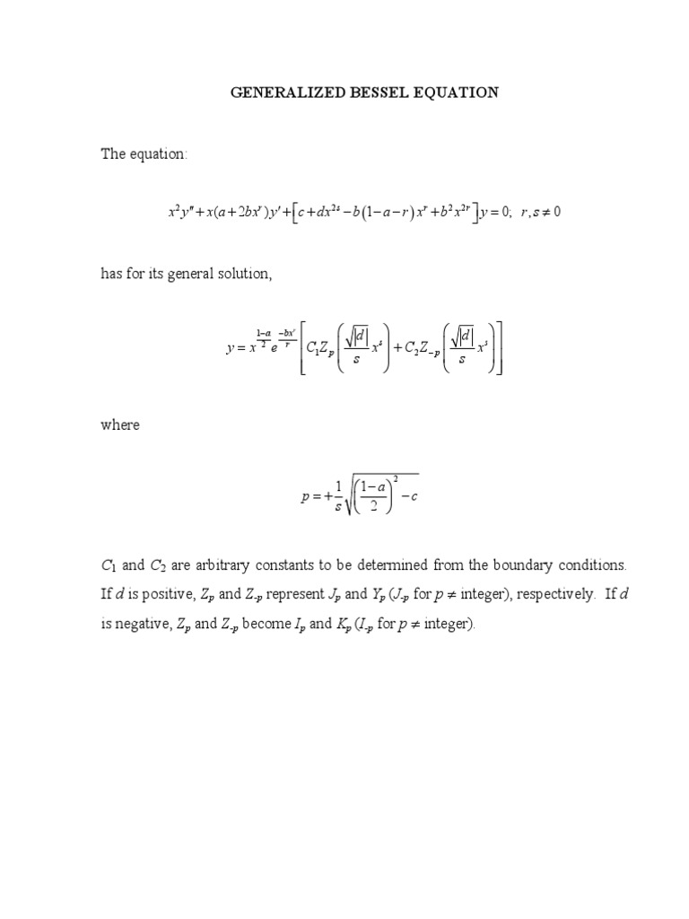 Generalized Bessel Equation: Xy Xa Bxy CDX B Arx BX y Rs | PDF ...