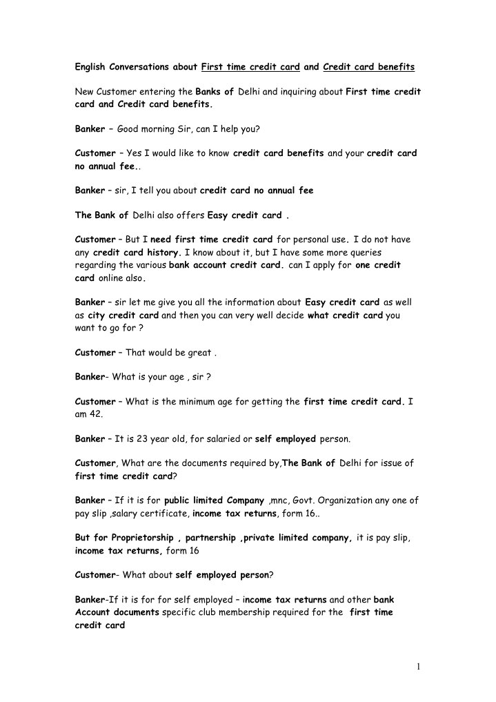 English Conversations About First Time Credit Card and Credit Card ...