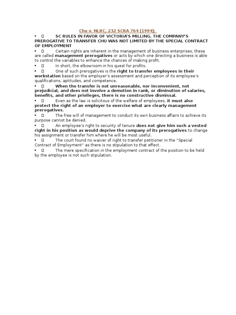 Chu v. NLRC, 232 SCRA 764 (1994) | PDF