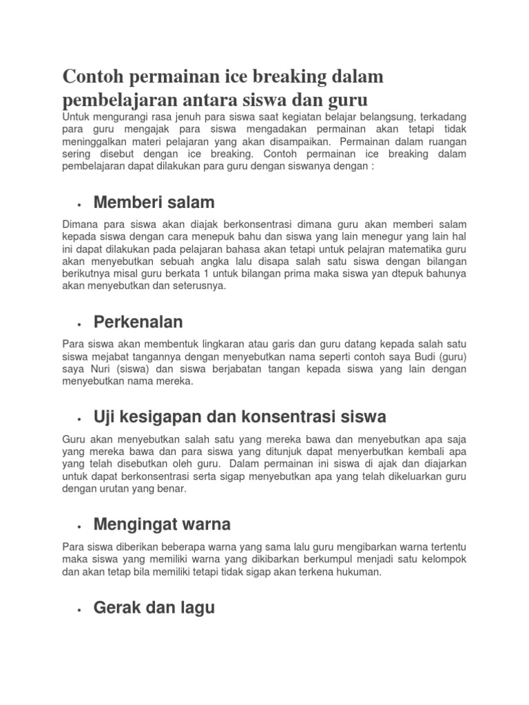Contoh Permainan Ice Breaking Dalam Pembelajaran Antara Siswa Dan Guru ...