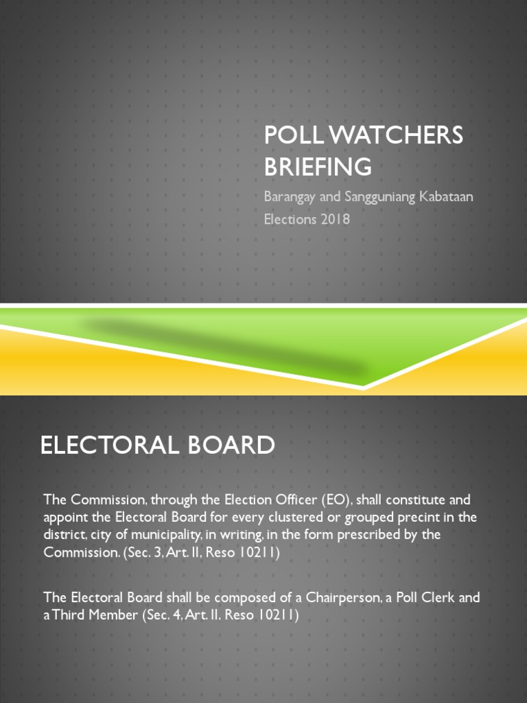 Poll Watcher Briefing | PDF | Voting | Polling Place