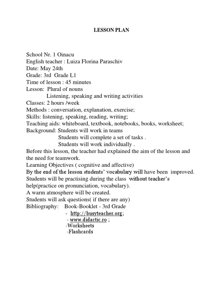 Lesson Plan: - WWW - Didactic | PDF | Lesson Plan | Homework