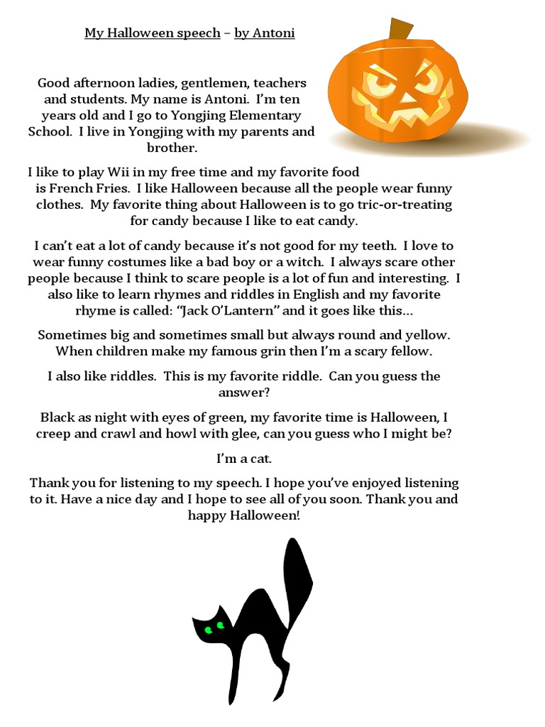 My Halloween Speech - by Antoni | PDF | Language Arts & Discipline | Poetry