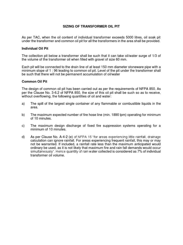 Oil Pit Sizing | PDF