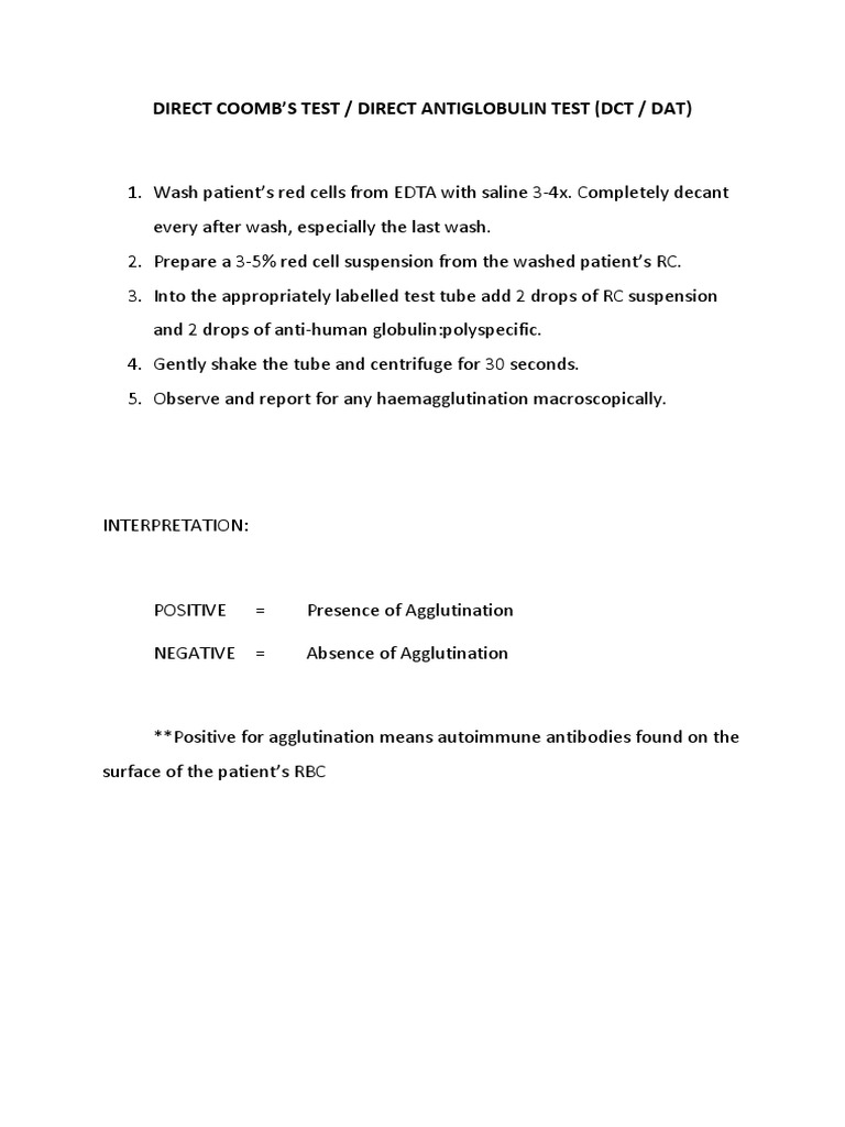 Direct Coombs Test Procedure Guide | PDF