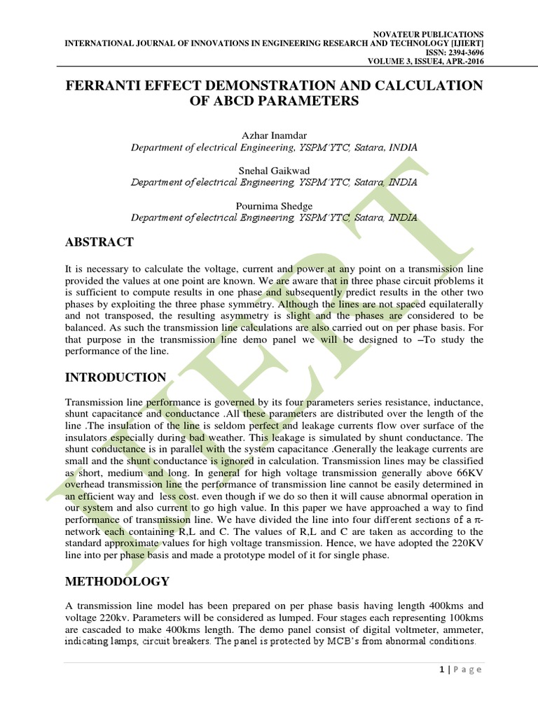 Ferranti Effect Demonstration and Calculation of Abcd Parameters | PDF | Electric Power ...
