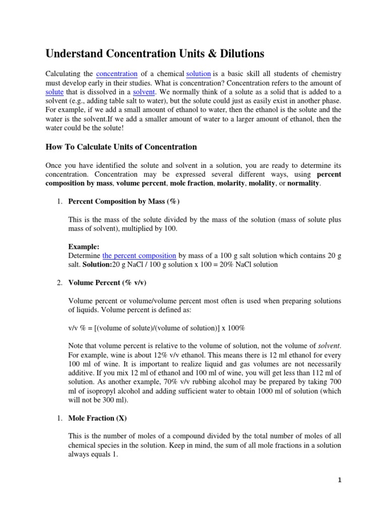 Understand Concentration Units & Dilutions | PDF | Solution | Concentration
