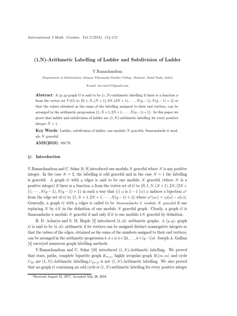 (1, N) - Arithmetic Labelling of Ladder and Subdivision of Ladder | PDF ...