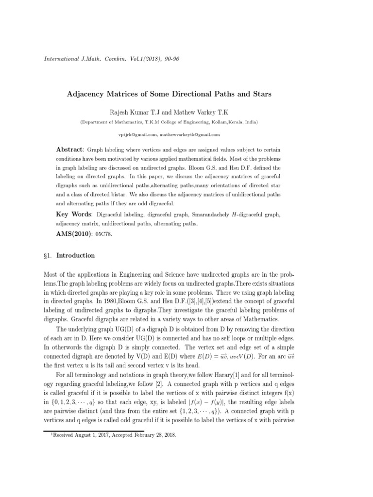 Adjacency Matrices of Some Directional Paths and Stars | PDF | Matrix (Mathematics) | Vertex ...
