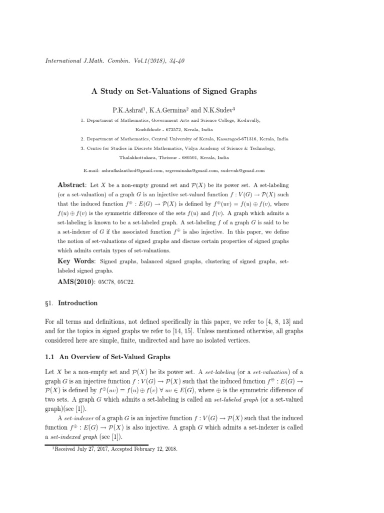 A Study On Set-Valuations of Signed Graphs | PDF | Vertex (Graph Theory) | Mathematical Logic