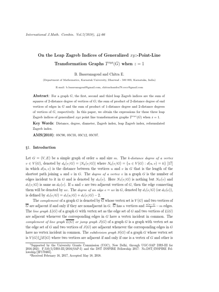 On The Leap Zagreb Indices of Generalized xyz-Point-Line Transformation Graphs | PDF | Vertex ...