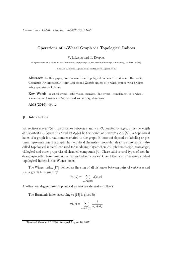 Operations of N-Wheel Graph Via Topological Indices | PDF | Vertex ...