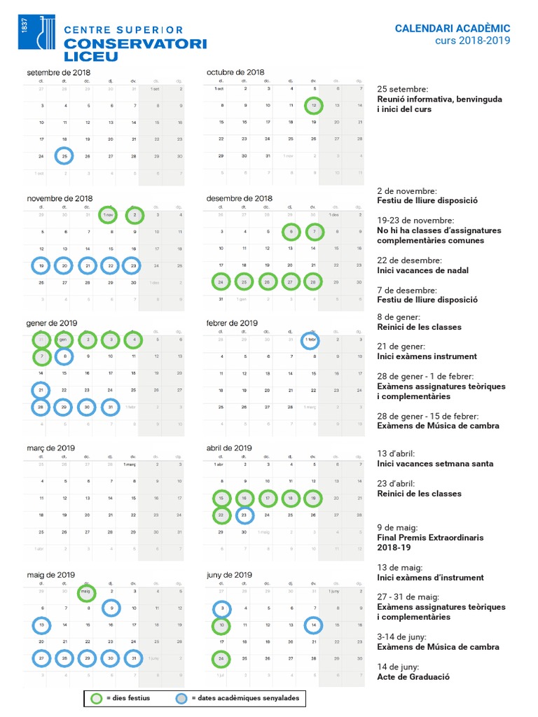 Calendari Academic 2018 19 PDF | PDF