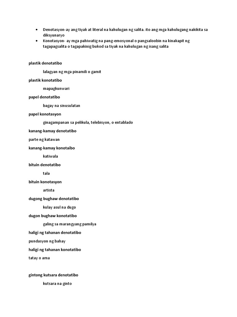 Denotasyon at Konotatibo | PDF