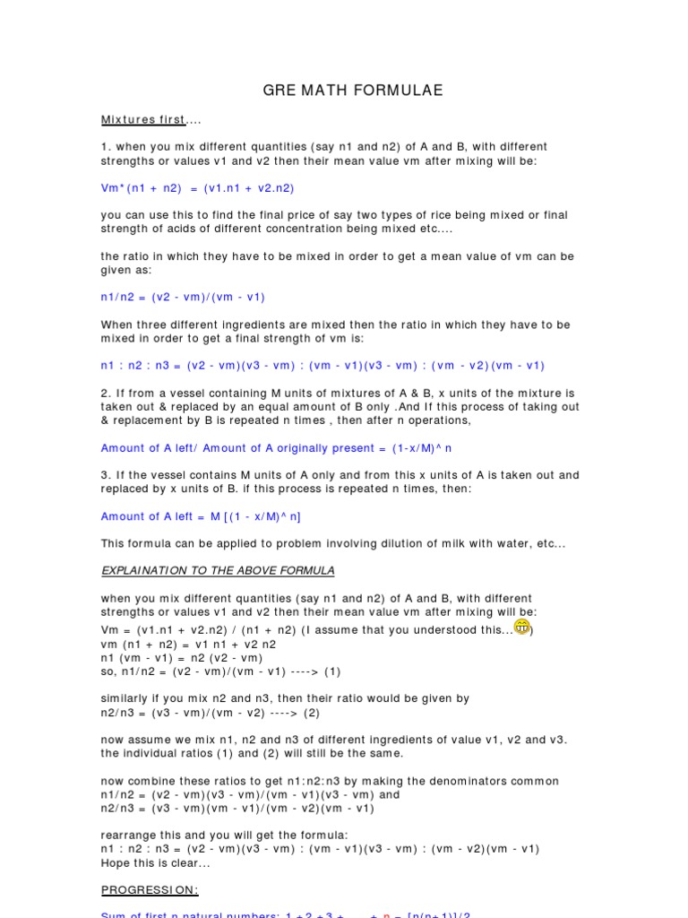 Useful GRE Formulae | PDF | Area | Rectangle