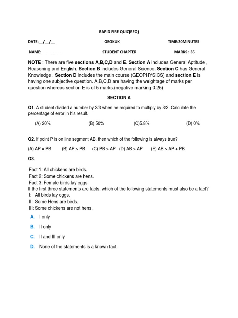 Rapid Fire Quiz | PDF | Science | Geology