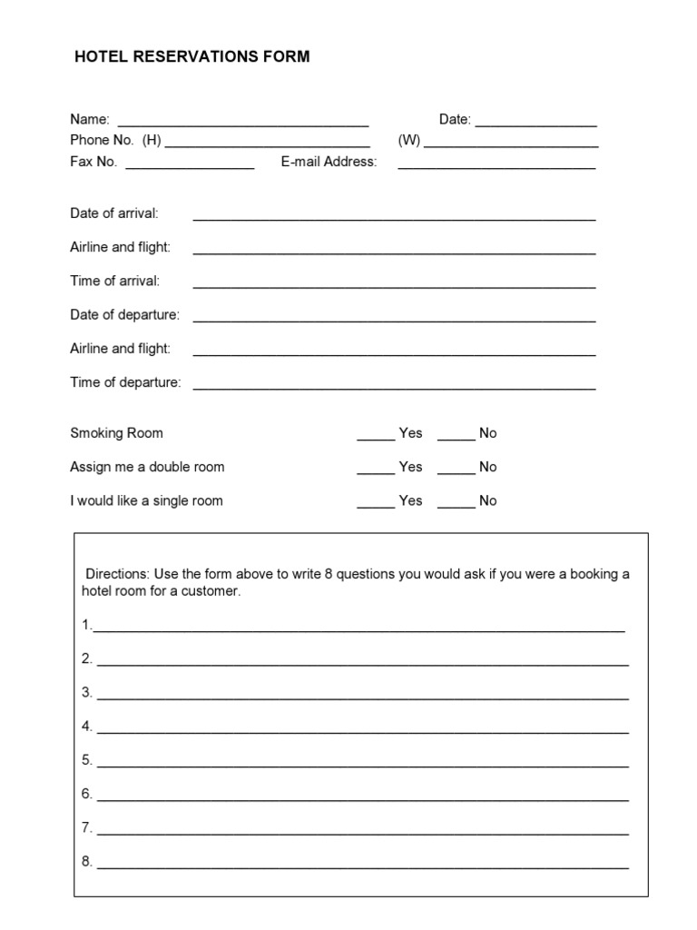 ESL Hotel Booking Reservations ESL Worksheet | PDF