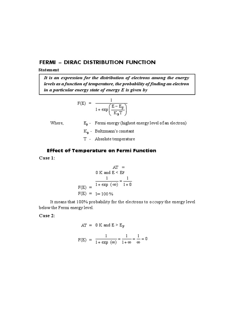 Fermi-Dirac Distribution and Temperature Effects | PDF | Energy Level ...
