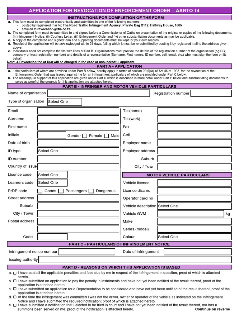 AARTO Form 14 20190130 | Registered Mail | Affidavit