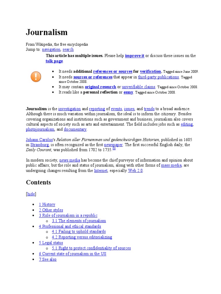 Journalism: Improve It Talk Page References or Sources Verification ...