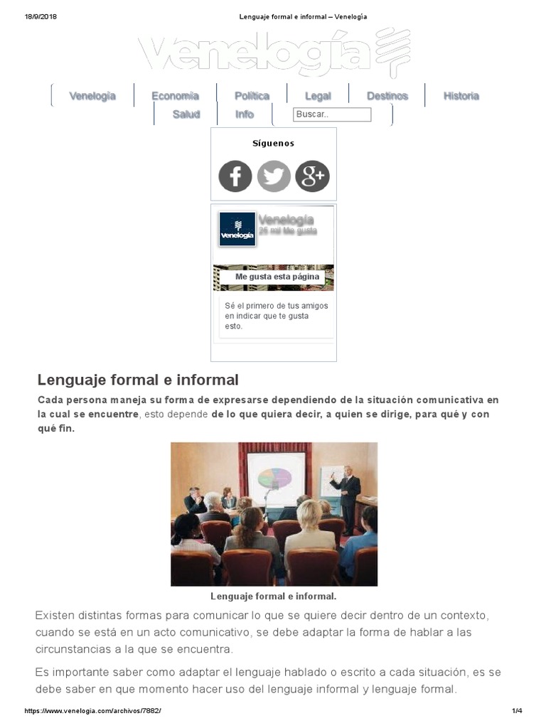 Lenguaje Formal e Informal - Venelogía | PDF | Habla | Comunicación