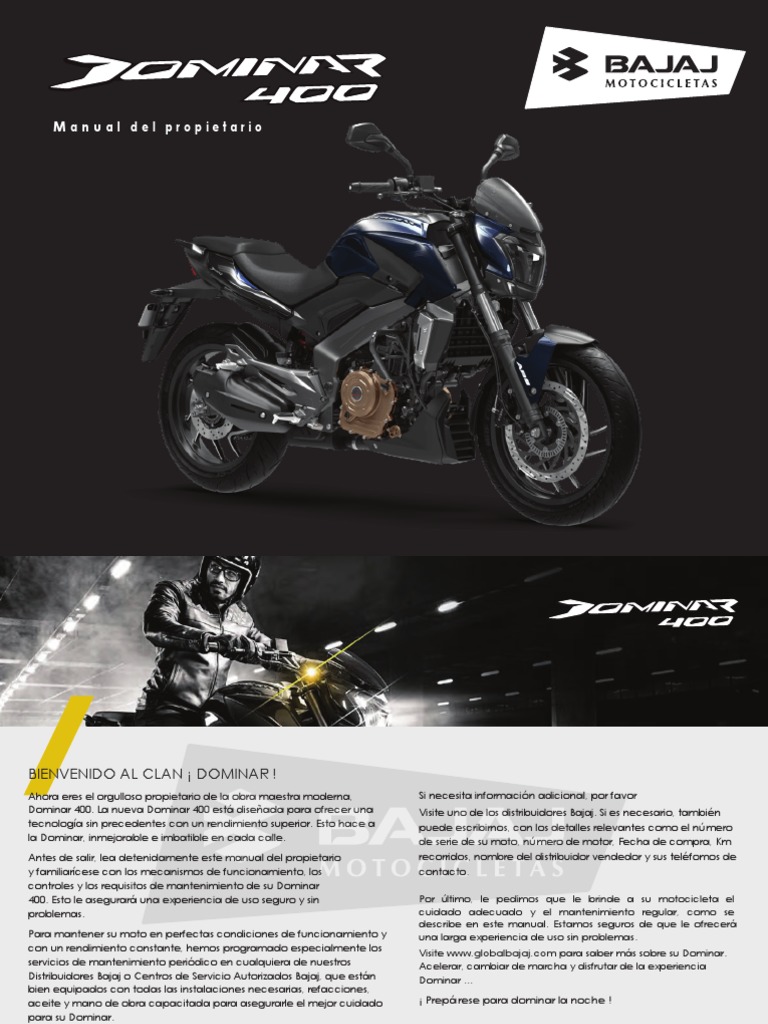 Dominar 400 Manual Fin | PDF | Motocicleta | Sistema de freno antibloqueo