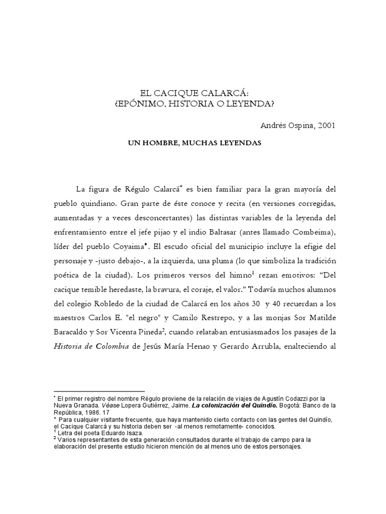 El Cacique Calarcá: ¿Epónimo, Historia o Leyenda? | PDF | Continuar | Satán