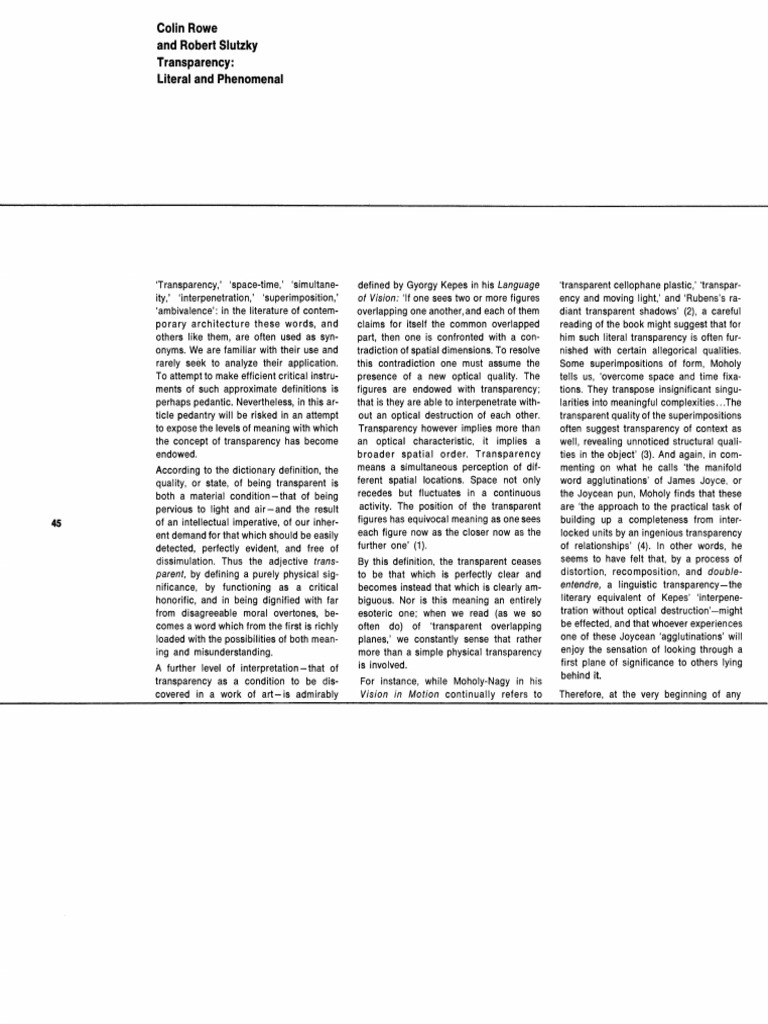 Rowe Colin Transparency Phenomenal and Literal | PDF | Cubism | Space