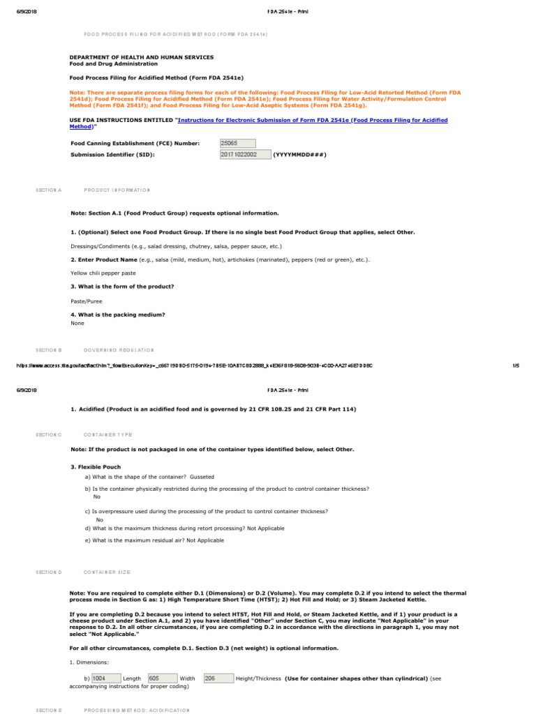 FDA 2541e - Print | PDF | Administración de Alimentos y Drogas | Cocción a presión