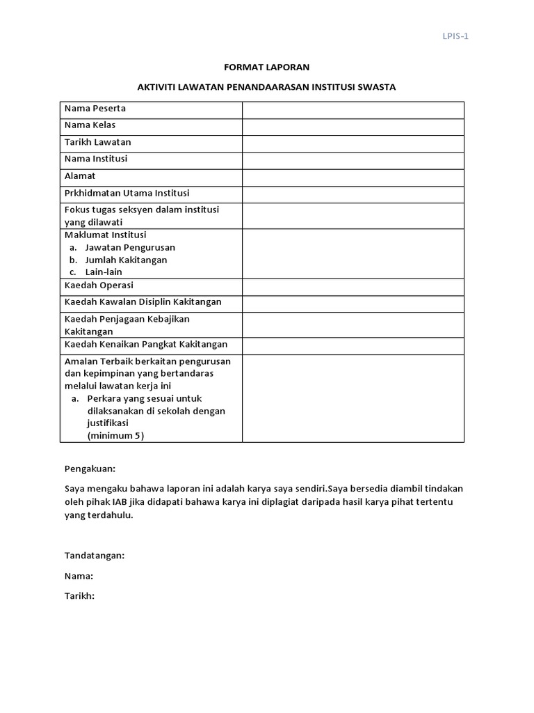 FORMAT LAPORAN Lawatan Penandaarasan Sektor Swasta | PDF