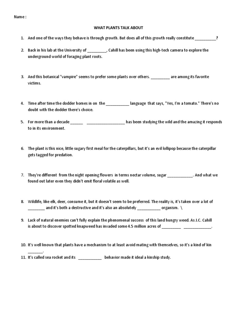 WPTA Worksheet | PDF | Organisms | Plants