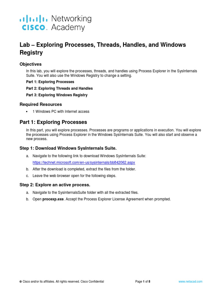 Exploring Processes, Threads, Handles, and the Windows Registry Through Process Explorer | PDF ...