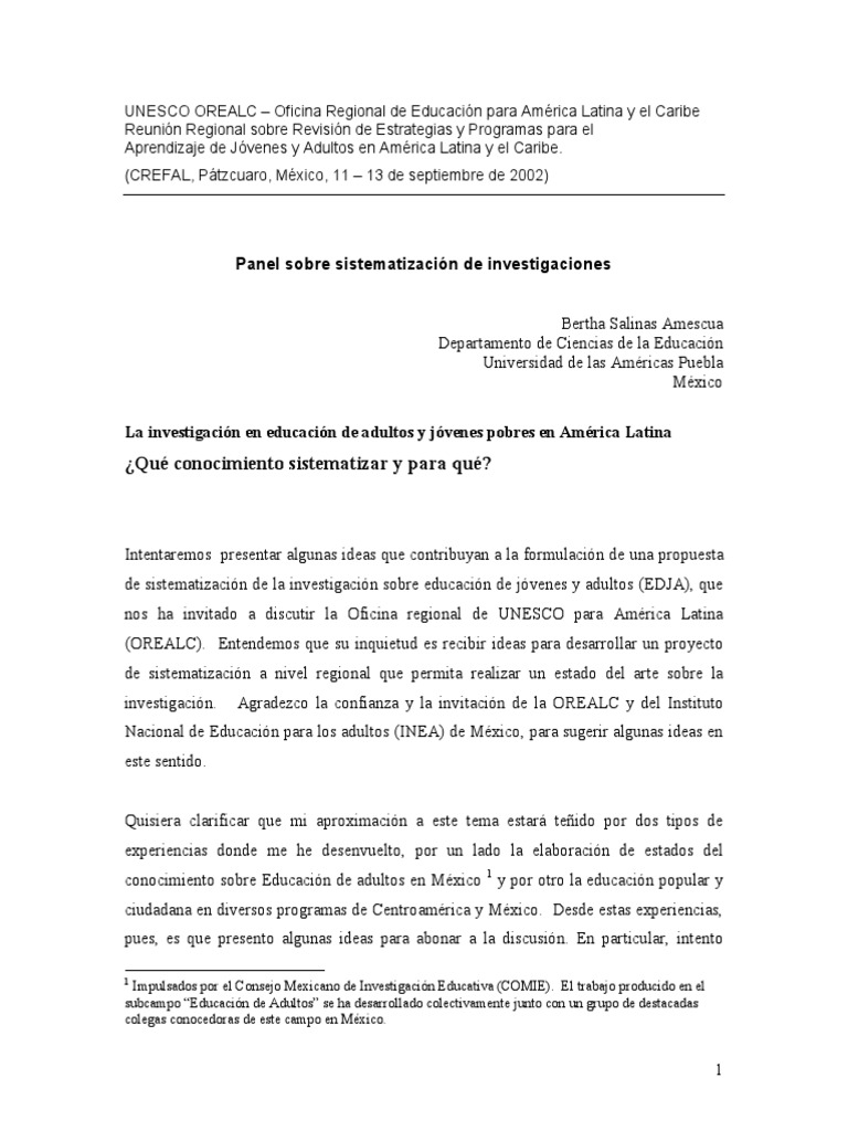 Sistematización de la Investigación en EDJA | PDF | Conocimiento | Adultos