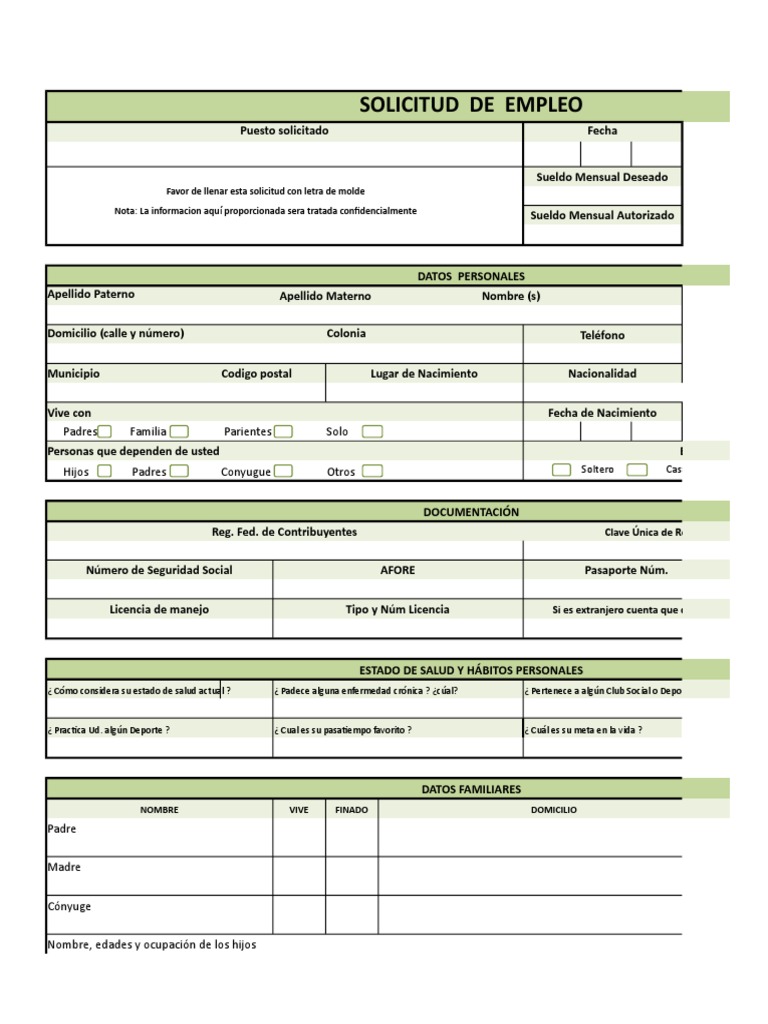 Formato Solicitud Empleo Pdf 187 Milformatos Com Riset - Riset